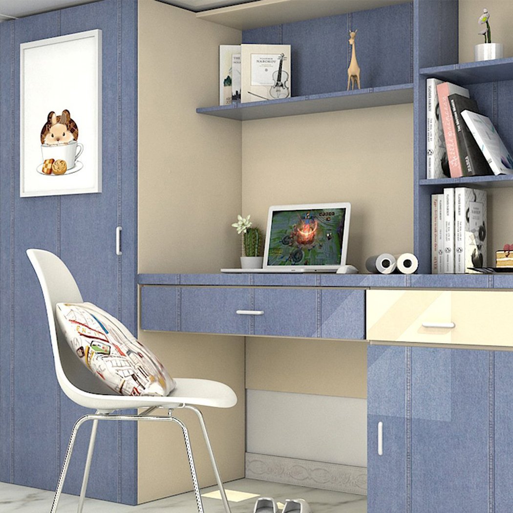 Decorative Blue Denim Pattern Vinyl Contact Paper Self Adhesive Shelf Liner for Kitchen Cabinets Countertop Furniture Crafts 17.7x78.7 Inches
