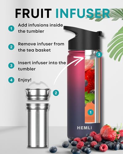 18 oz Insulated Tea Mug with Infuser and Lid - Tea Tumbler, Travel Mug, Portable Flask