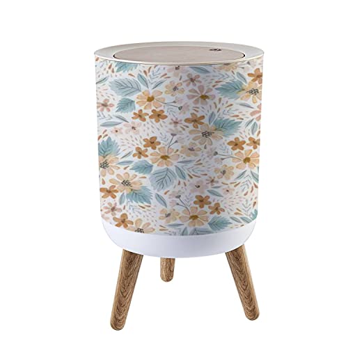 Trash Can with Lid Floral Seamless Watercolor Small Flowers in Pastel Colors Print for Wood Small Garbage Bin Waste Bin for Kitchen Bathroom Bedroom Press Cover Wastebasket 7L/1.8 Gallon