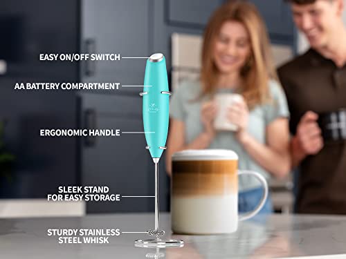 Zulay Original Milk Frother Handheld Foam Maker for Lattes - Whisk Drink Mixer for Coffee, Mini Foamer for Cappuccino, Frappe, Matcha, Hot Chocolate by Milk Boss (Ocean Aqua)