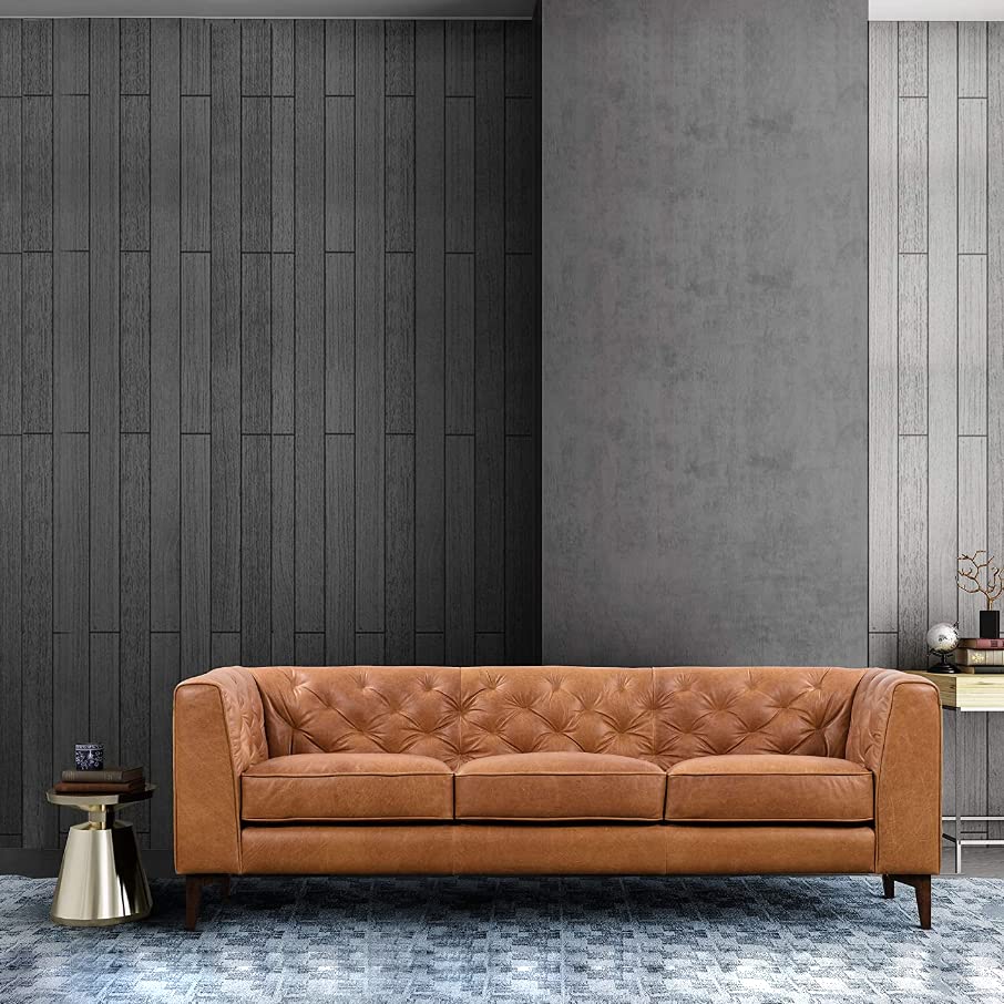 POLY & BARK Essex Leather Couch β 89-Inch Leather Sofa with Tufted Back - Full Grain Leather Couch with Feather-Down Topper On Seating Surfaces β Vintage Pure-Aniline Italian Leather β Cognac Tan