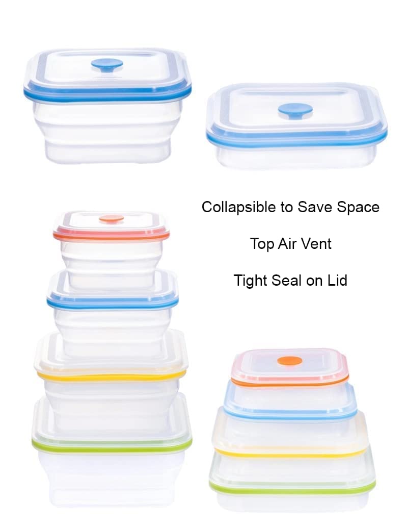 Aura Global 4-Pack Collapsible Platinum Silicone Food Storage Containers - LFGB Certified, BPA-Free, Microwave, Freezer, Dishwasher Safe, Reusable with Easy-Fit Lids - Premium Kitchen Solution