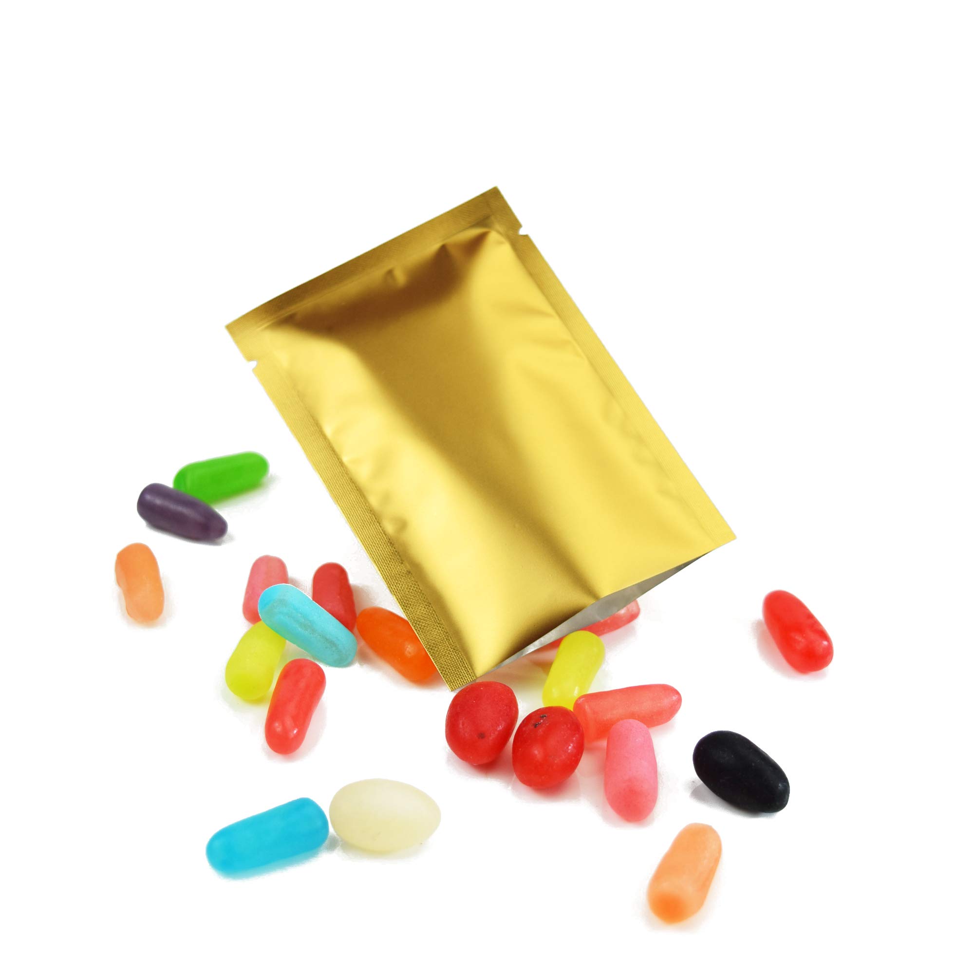 QQ Studio 200 PCS Metallic Mylar Foil Open Top Sealable Bags (7x10cm (2.7x3.9"), Gold)