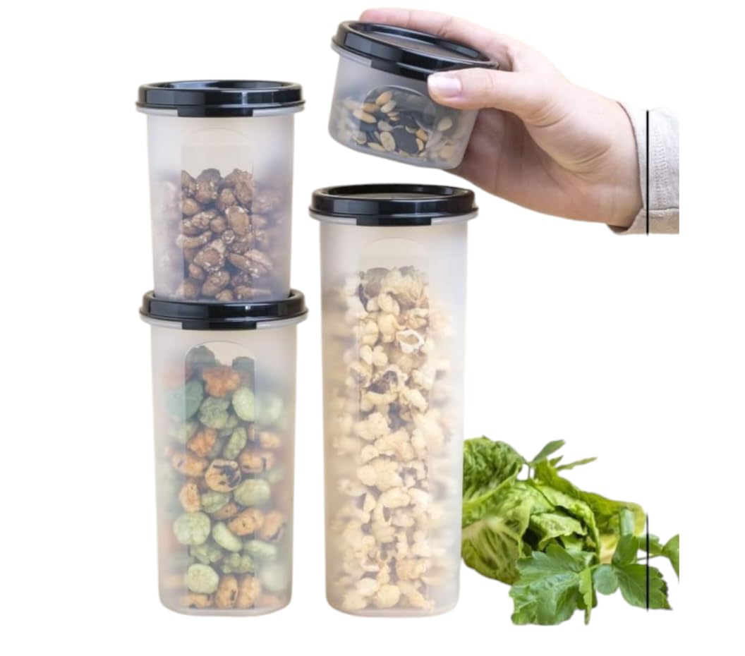 Tupperware Modular Mates Round Containers Set of 4 Sizes Black Seals