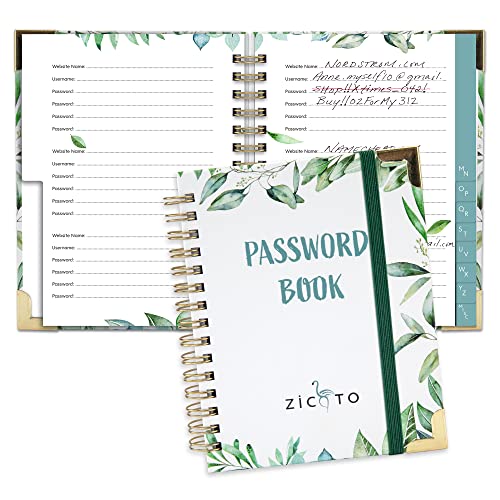 Simplified Greenery Password Book with Alphabetical Tabs - Pocket Sized Internet Password Keeper – Perfect Notebook w/Address Section to Get All Your Passwords and Recently Placed Orders Organized.