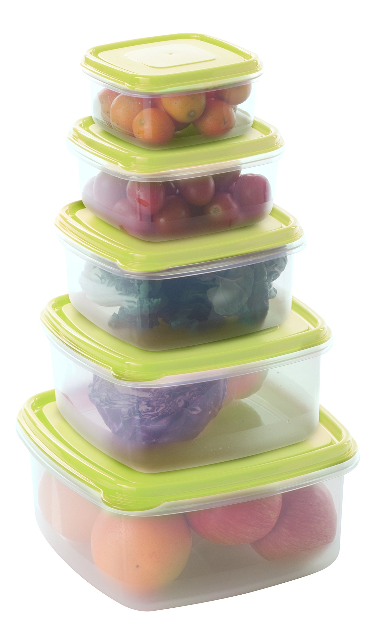 Uniware Super Large Square Plastic Food Container Set with Green Pe Lid, 4.2 Qt + 2.6 Qt + 1.6 Qt + 1 Qt + 0.5 Qt, [7513]