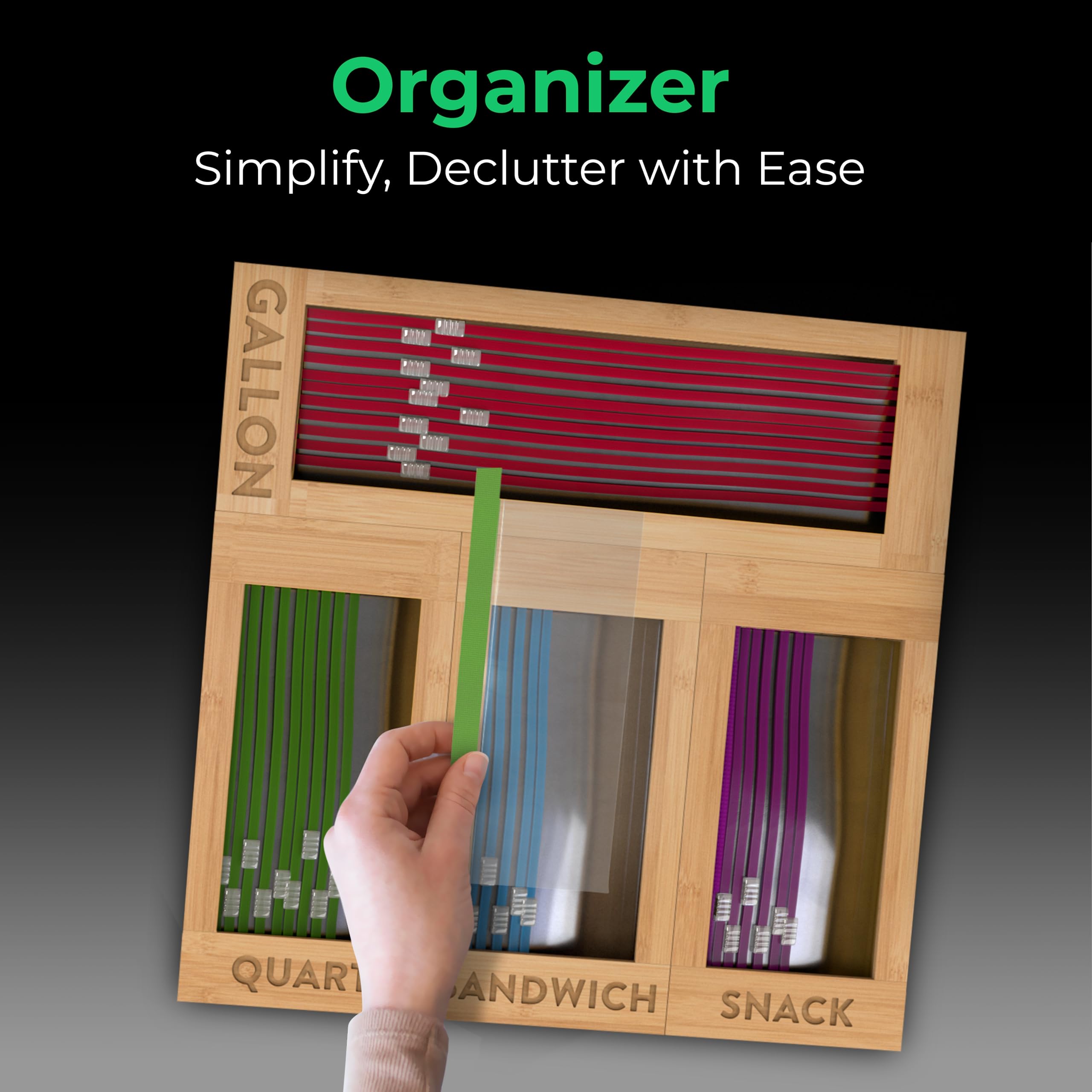 Magic Mill Ziplock Bag Organizer for Drawer | Bamboo Kitchen Storage Organization, Eco-Friendly Plastic Baggie Holder, Dispenser & Organizer for Ziploc Bags 4-PC