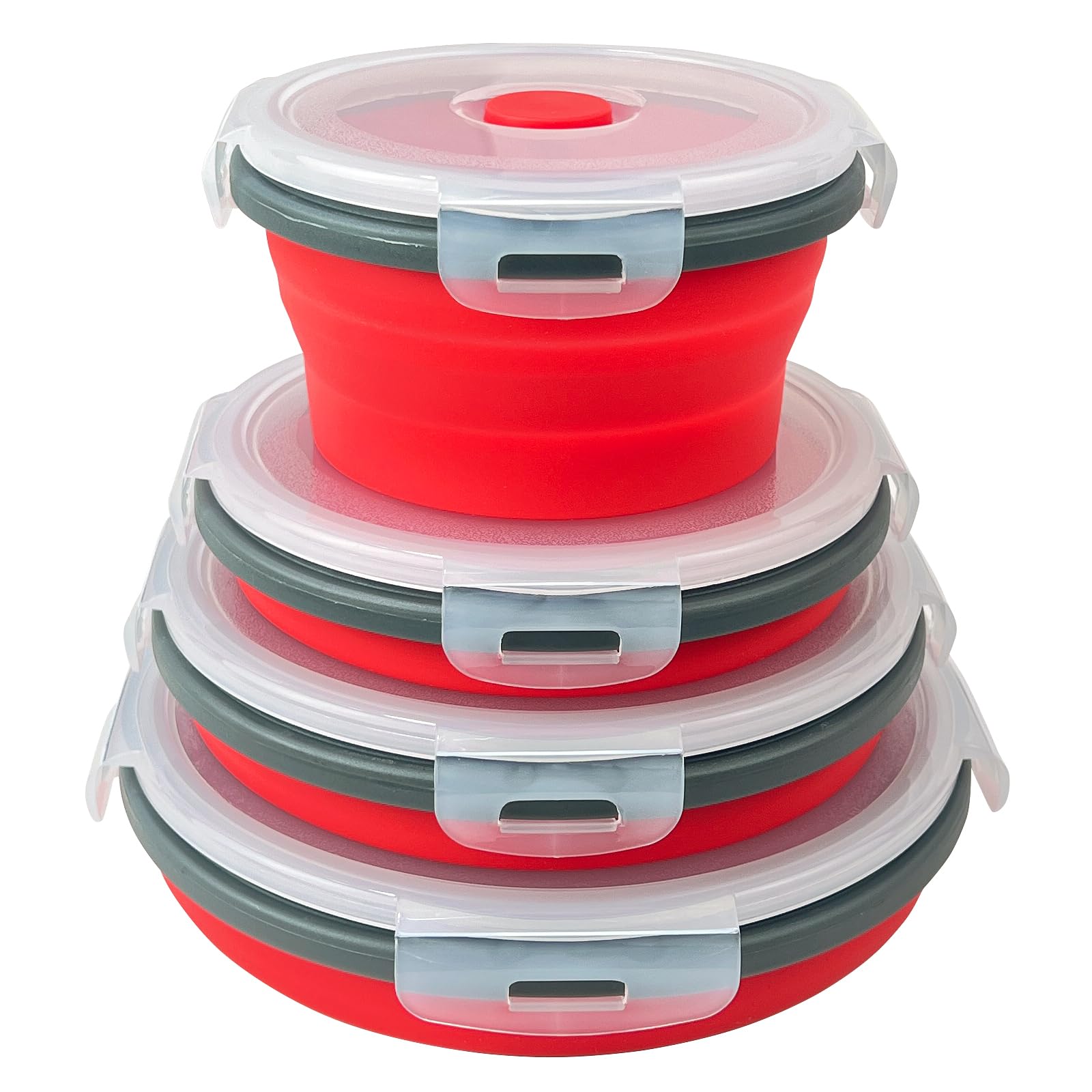 Guyuyii 4 Pack Collapsible Bowls for Camping - Space-Saving, Microwave, Dishwasher and Freezer Safe Camping Bowl with Lid for Travel, RV, Outdoor Adventures - 4 Sizes (1200 ml, 800 ml, 500 ml, 350 ml)