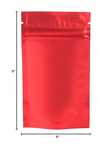 100 Translucent/Red Poly Resealable Stand Up Heat Sealable Reusable Pouch (6" x 9", Translucent/Red)