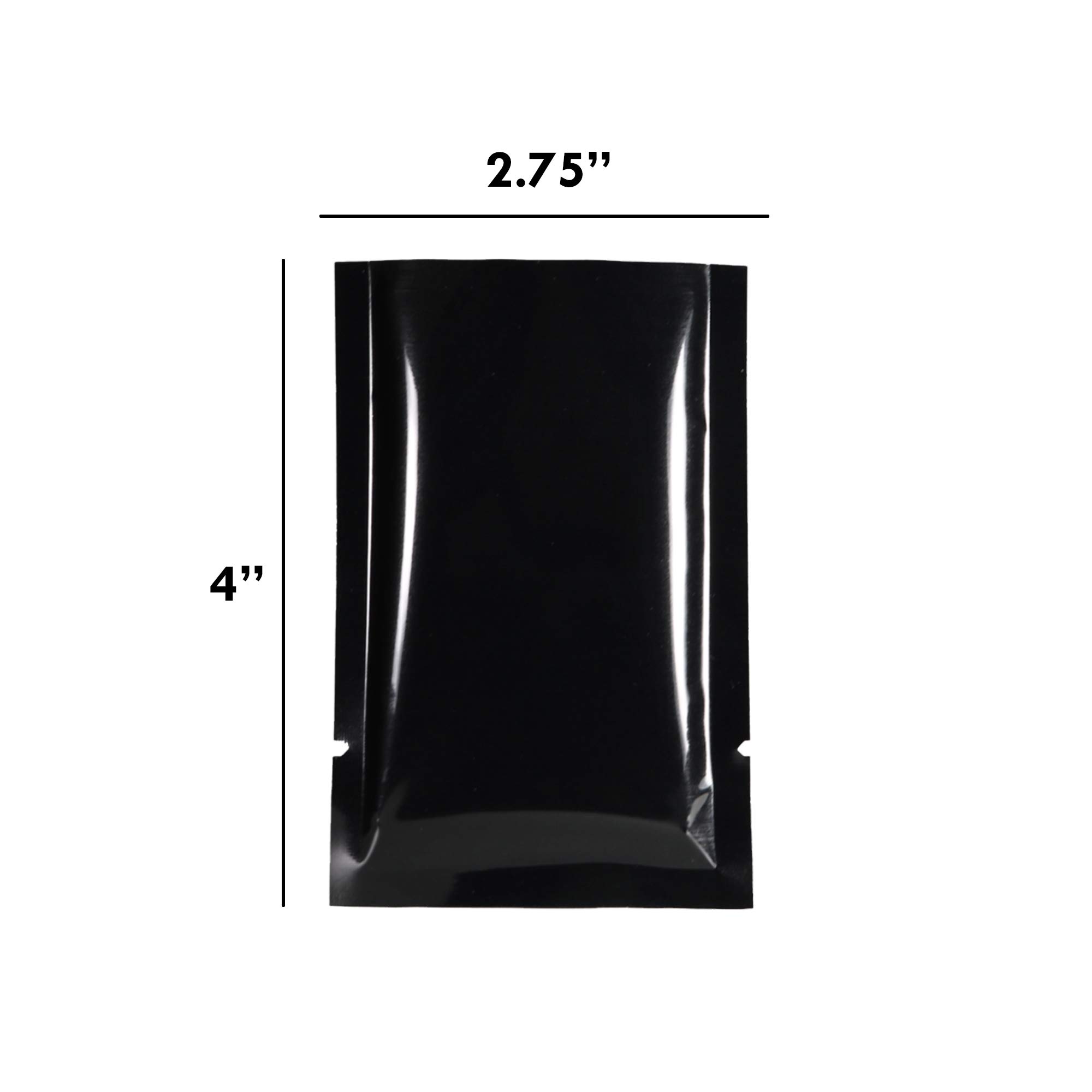 QQ Studio Multi Color Glossy Food Safe Confectionery Dessert SlickSeal⢠Flat Bag with Tear Notch (100 Black, 2.75" x 4")