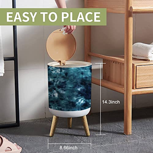 Small Trash Can with Lid Tie dye shibori seamless Watercolor hand painted dark indigo blue navy Garbage Bin Wood Waste Bin Press Cover Round Wastebasket for Bathroom Bedroom Diaper Office Kitchen