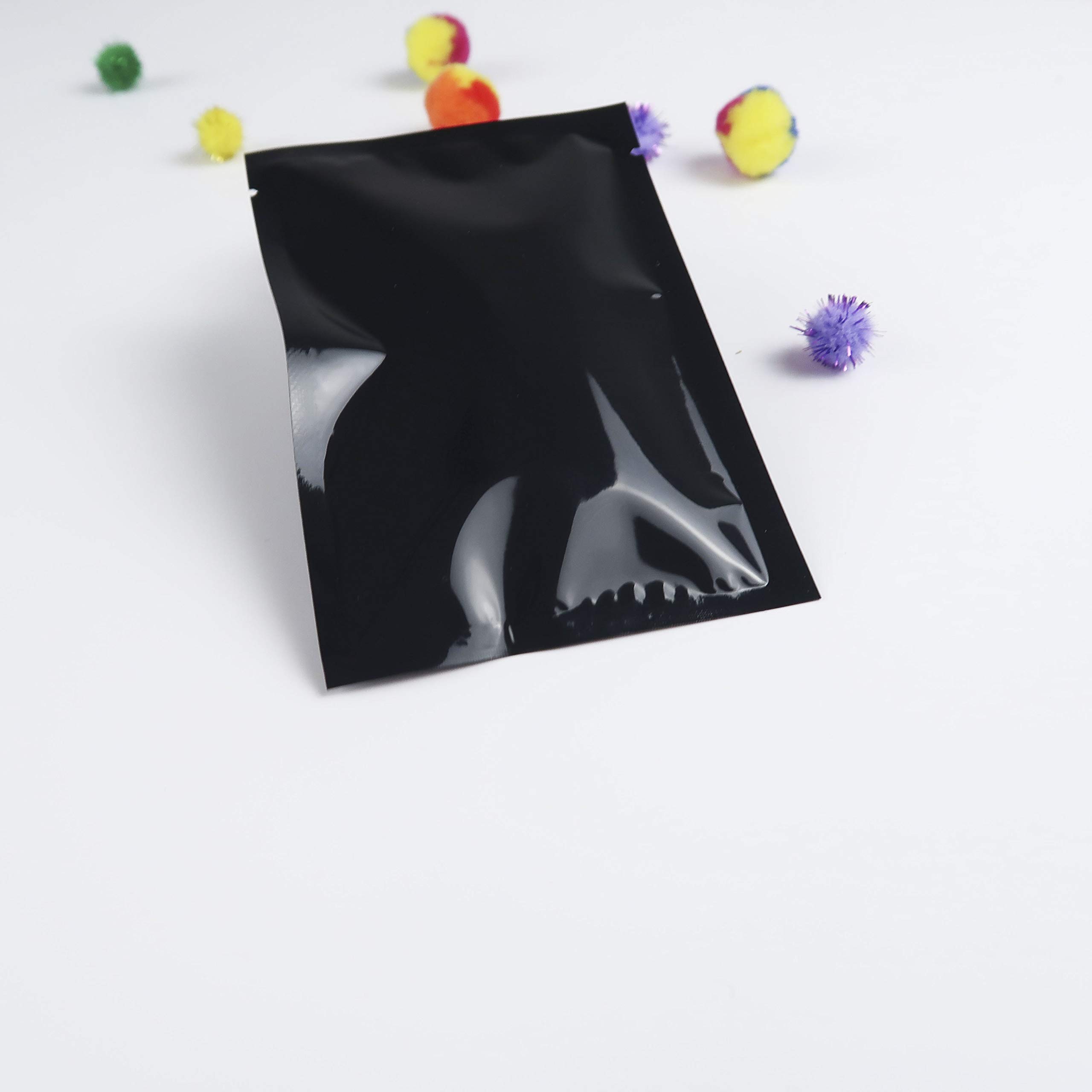 QQ Studio Multi Color Glossy Food Safe Confectionery Dessert SlickSeal⢠Flat Bag with Tear Notch (100 Black, 2.75" x 4")
