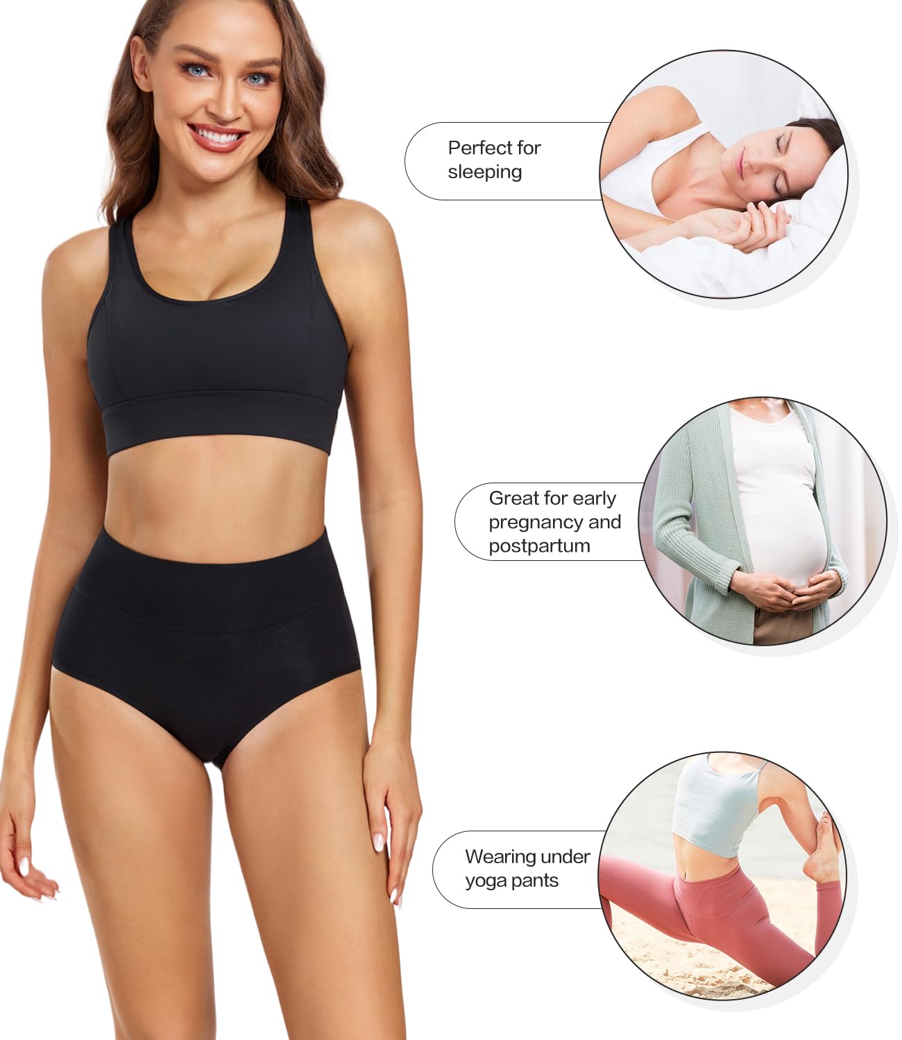 wirarpa Women's Postpartum Underwear High Waisted Ladies Cotton Panties Full Coverage Briefs 5 Pack Black X-Large