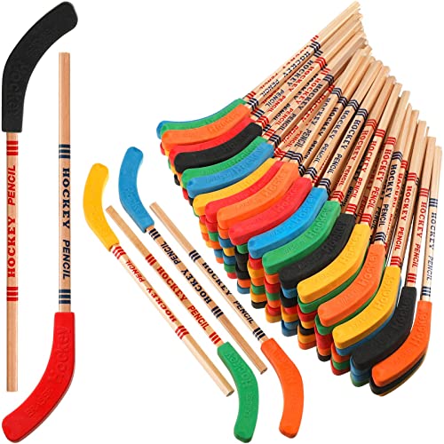Leelosp 60 Pieces Hockey Pencils with Erasers Multicolor Hockey Stick Pencils with Rubber Blade Eraser Sports Pencil Sports Themed Party Favors for Hockey Fans Students School Prize Birthday Party