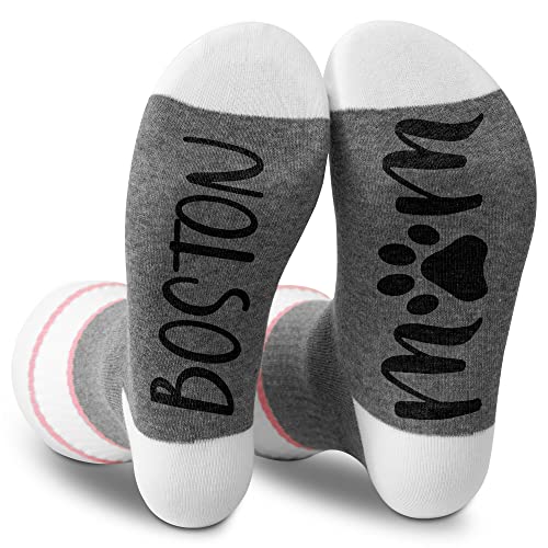 Boston Mom Socks (1 Pair), Dog Mom Socks, Dog Lover Gift, Casual Novelty Christmas Mom Birthday Gifts -042