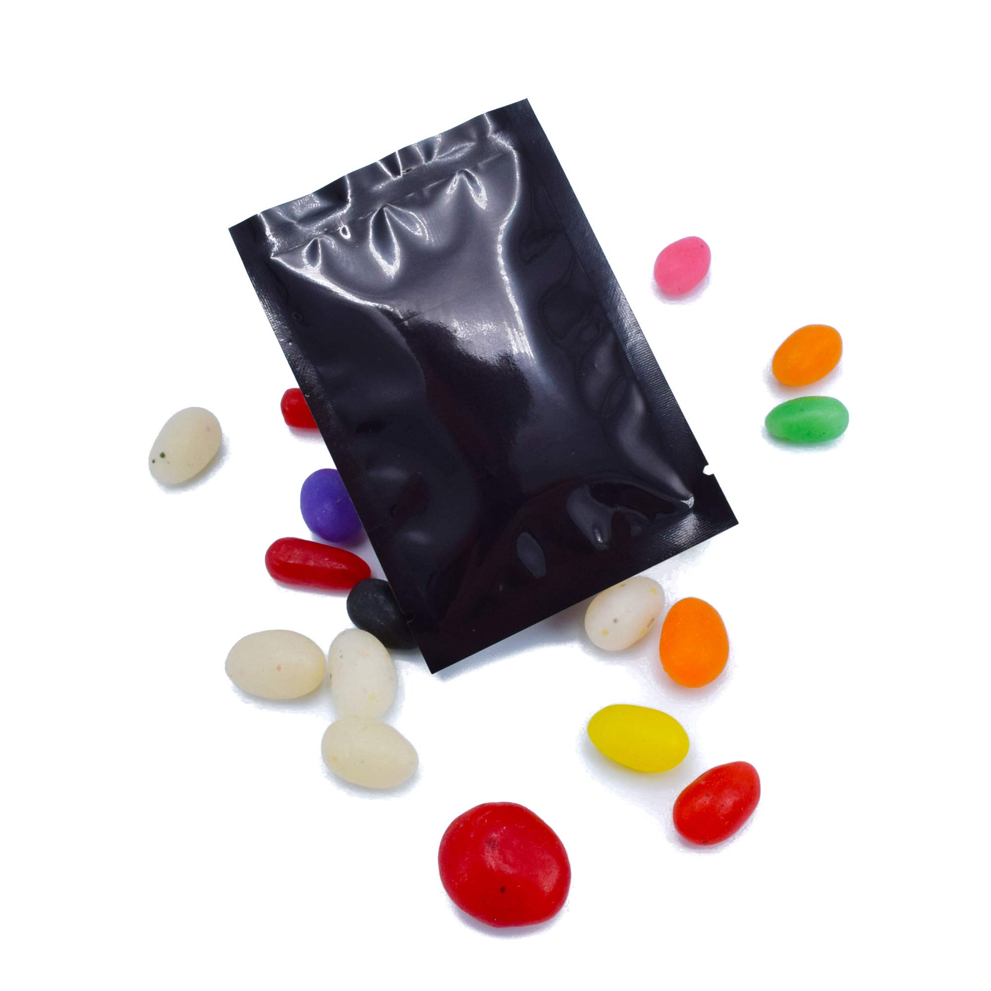 QQ Studio Multi Color Glossy Food Safe Confectionery Dessert SlickSeal⢠Flat Bag with Tear Notch (100 Black, 2.75" x 4")