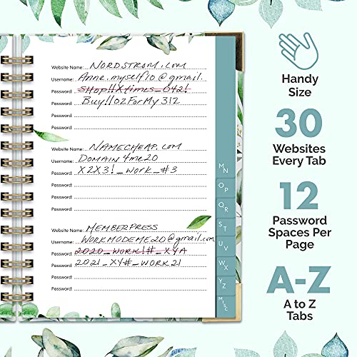 Simplified Greenery Password Book with Alphabetical Tabs - Pocket Sized Internet Password Keeper β Perfect Notebook w/Address Section to Get All Your Passwords and Recently Placed Orders Organized.