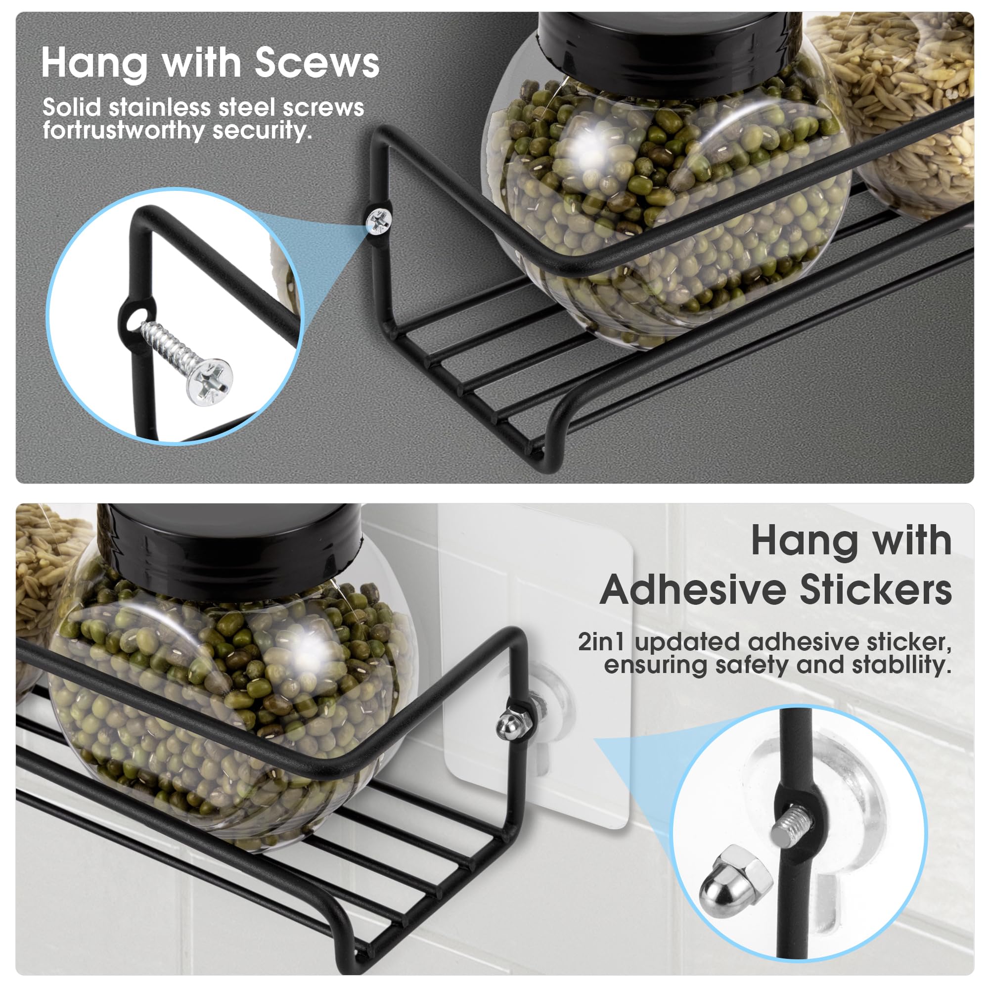 ROFAY Spice Rack Organiser, 4 Pack Wall Mounted Tier Shelf with Adhesive Sticker & Screws for Spices, Herbs, Jars and Other in Cupboard/Kitchen/Cabinets/Pantry