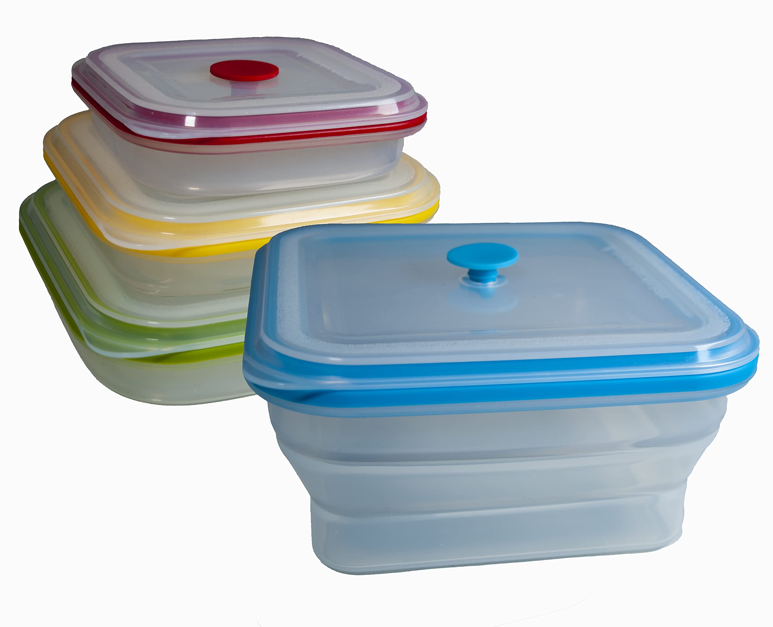 Aura Global 4-Pack Collapsible Platinum Silicone Food Storage Containers - LFGB Certified, BPA-Free, Microwave, Freezer, Dishwasher Safe, Reusable with Easy-Fit Lids - Premium Kitchen Solution