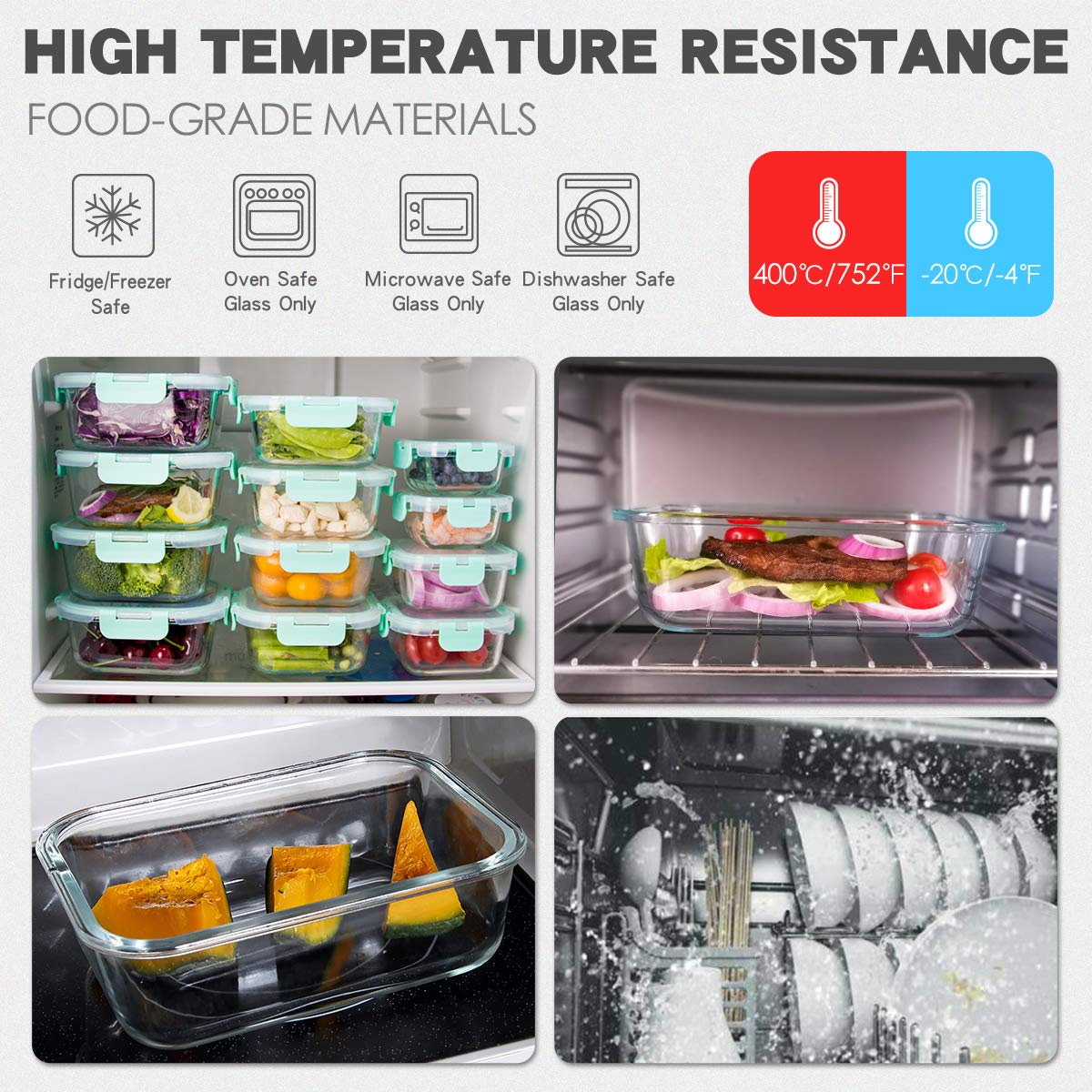 UMI UMIZILI 12 Pack Pink Glass Food Storage Containers with Lids, Airtight Meal Prep Lunch Containers with Snap Locking Lids Leakage-proof, Multi Sizes Glass Container Set for Any Occassions
