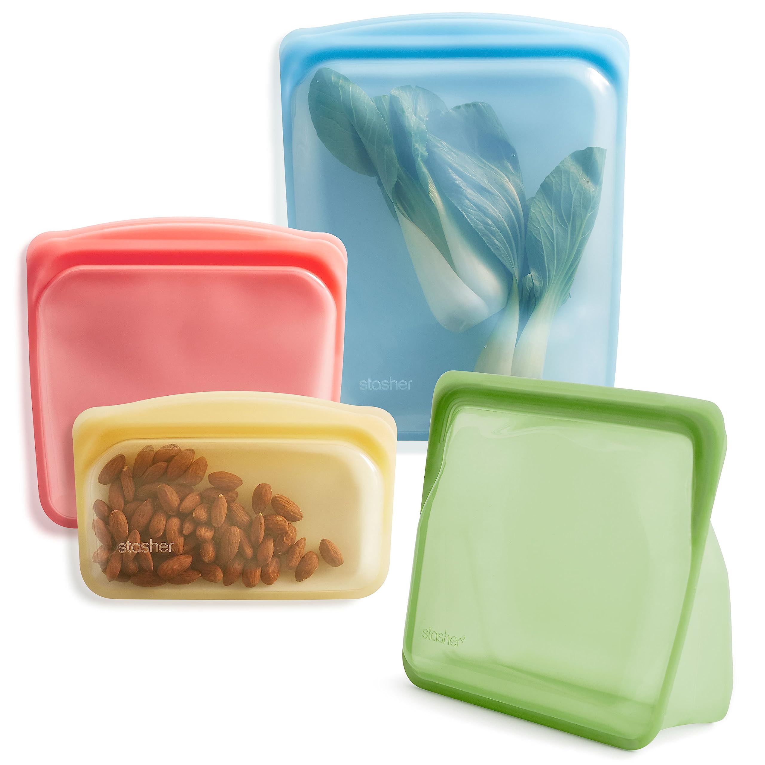 Stasher Premium Silicone Reusable Food Storage Bags, 4-Pack, Rainbow | Multi-Use Food Storage Bags, Lunch Bag, Travel Containers | BPA Free, Leak-free, Dishwasher-Safe, Eco-friendly