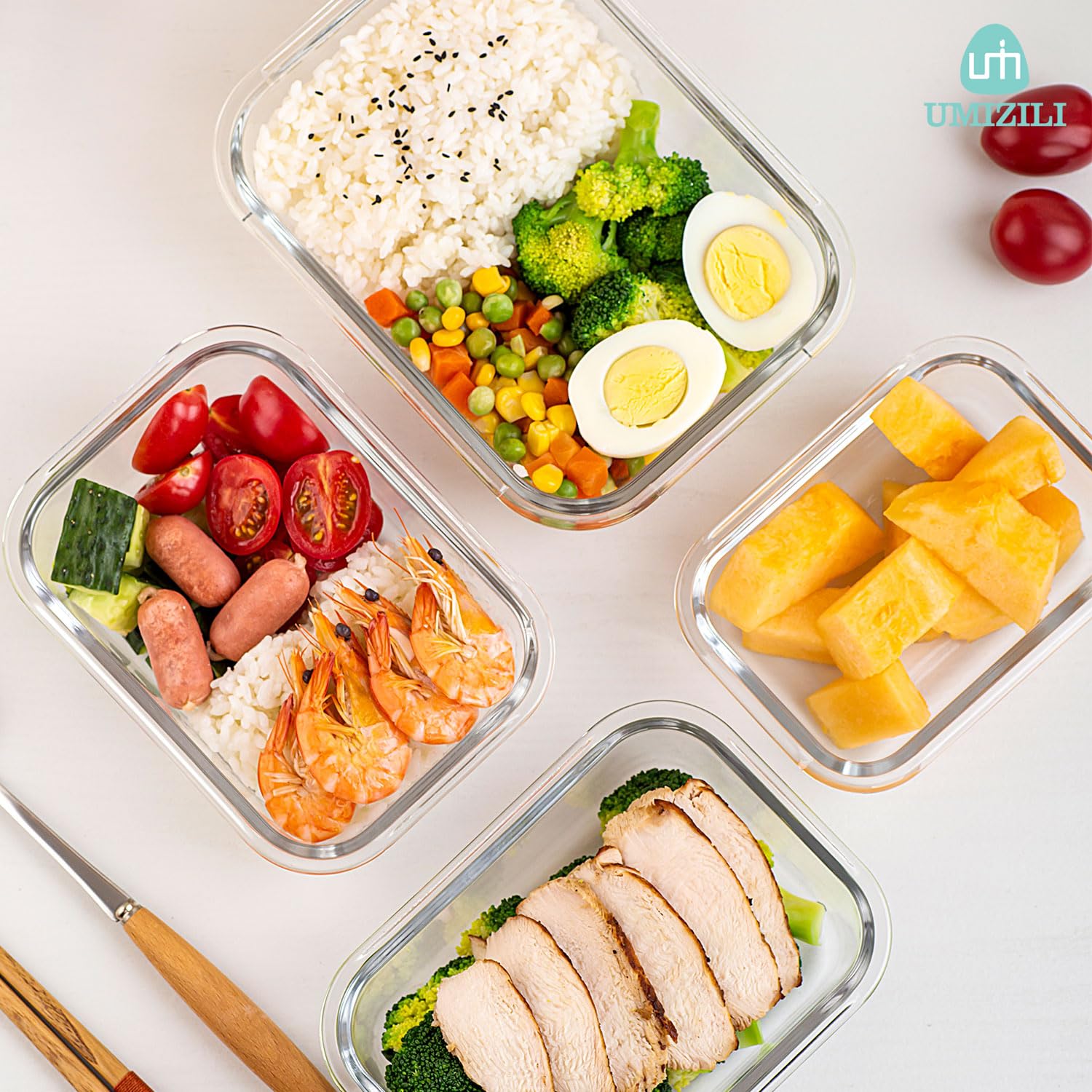 UMI UMIZILI 12 Pack Pink Glass Food Storage Containers with Lids, Airtight Meal Prep Lunch Containers with Snap Locking Lids Leakage-proof, Multi Sizes Glass Container Set for Any Occassions