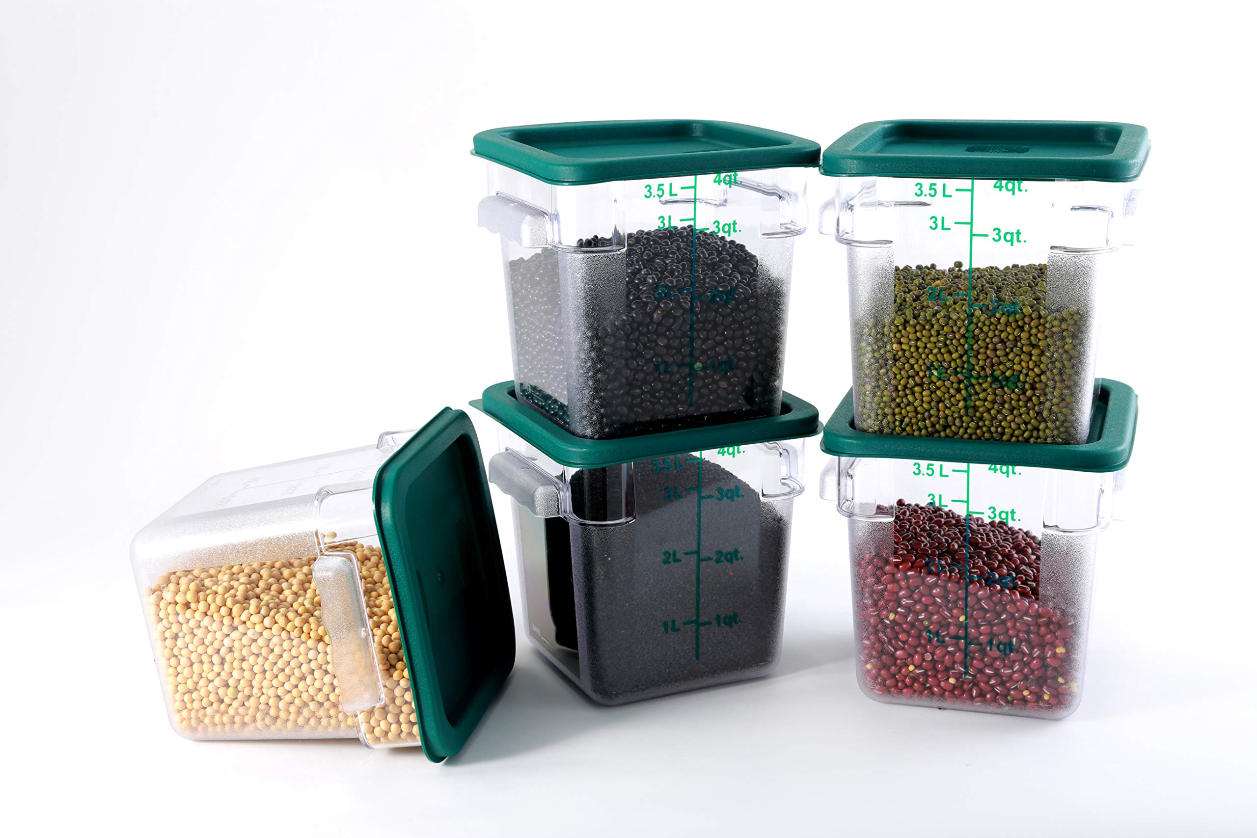 Hakka 4 Qt Commercial Grade Square Food Storage Containers With Lids,Polycarbonate,Clear - Case of 5