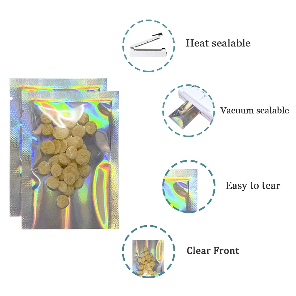 PABCK 100 Pieces 2.4x3.5 inch (Inside Size 2x3.1 inch) Front Clear Heat Seal Bags Open Packet Aluminum Foil Pouch for Packaging Candy Food Storage with Tear Notches