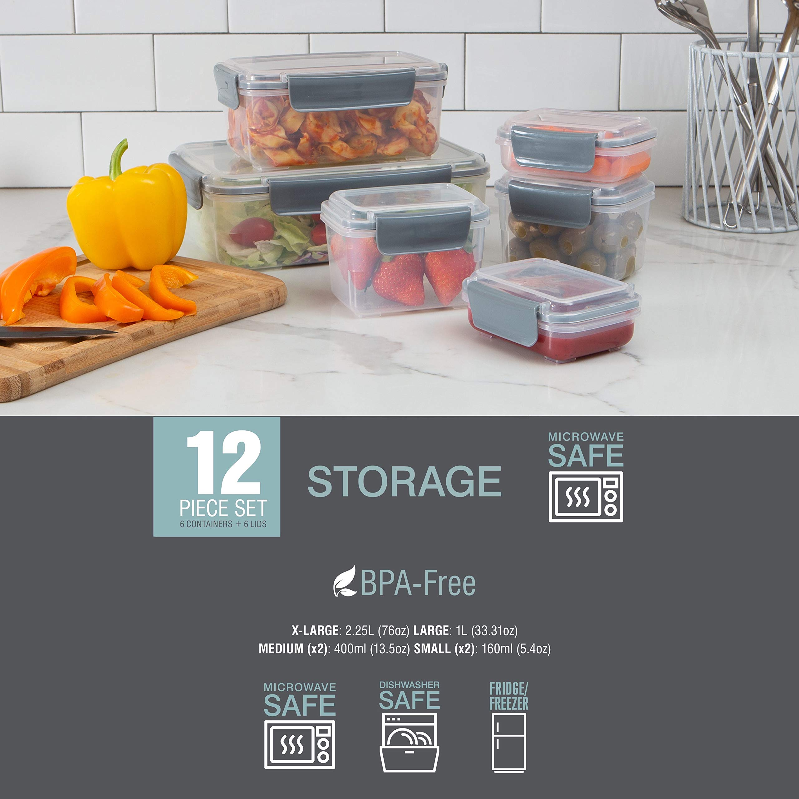 Unknown1 Kitchen Details 12 Piece Airtight Food Storage Container Set 10.04" X 7.48" 3.35" Clear Plastic