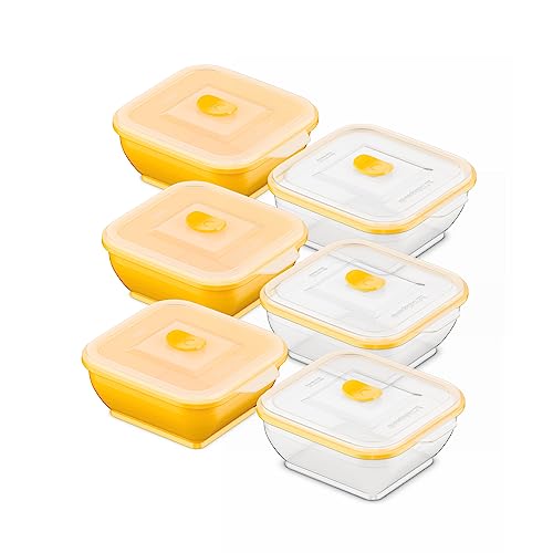Collapse-it Silicone Food Storage Containers - BPA Free Airtight Silicone Lids Collapsible Lunch Box Containers - Oven, Microwave, Freezer Safe (Yellow (6) 2-Cup Set)