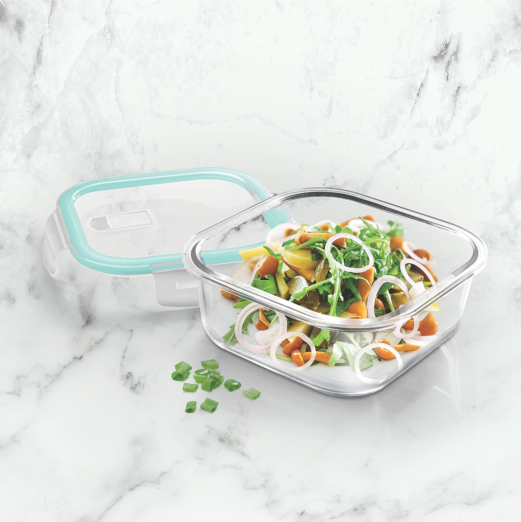 Treo By Milton Hi Borosilicate Clip Fresh Square Container, Set of 2, 800 ml Each, Transparent | Air Tight | Microwave Safe | Oven Safe | Refrigerator Safe | BPA Free | Stackable | Dishwasher Safe