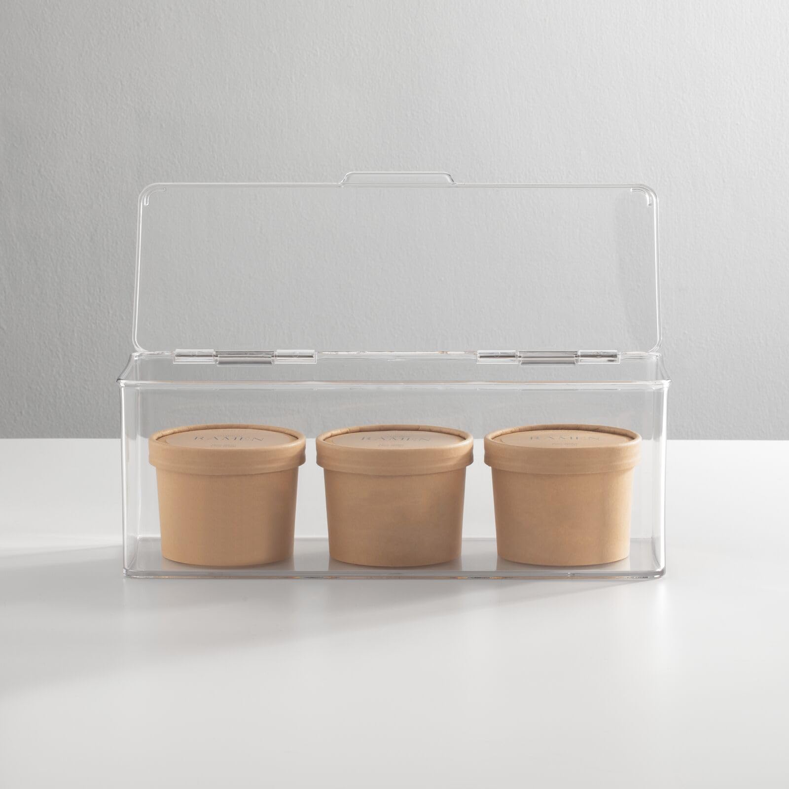 mDesign Plastic Kitchen Pantry and Fridge Storage Organizer Box Containers with Hinged Lid for Shelves or Cabinets, Holds Food, Snacks, Canned Drinks, Seasoning, Condiments, or Utensils, 4 Pack, Clear