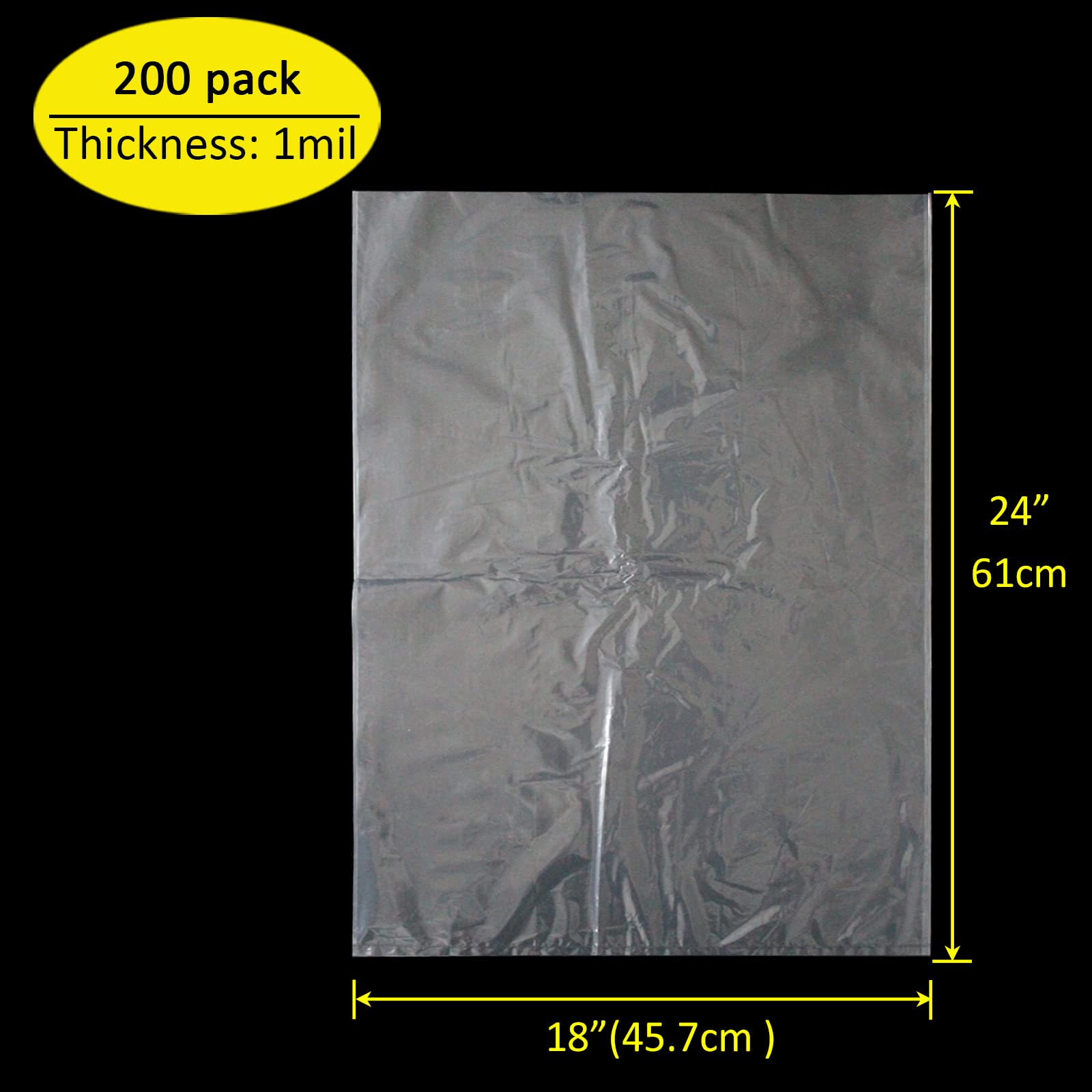 Belinlen 200 Pack 18 x 24 Inch Plastic Produce Bags Bread Loaf Bags Clear Plastic Flat Poly Bags with Twist Ties for Food, Bread, Dough, Clothes Packaging, Storage, Gift Bag(1 Mil)