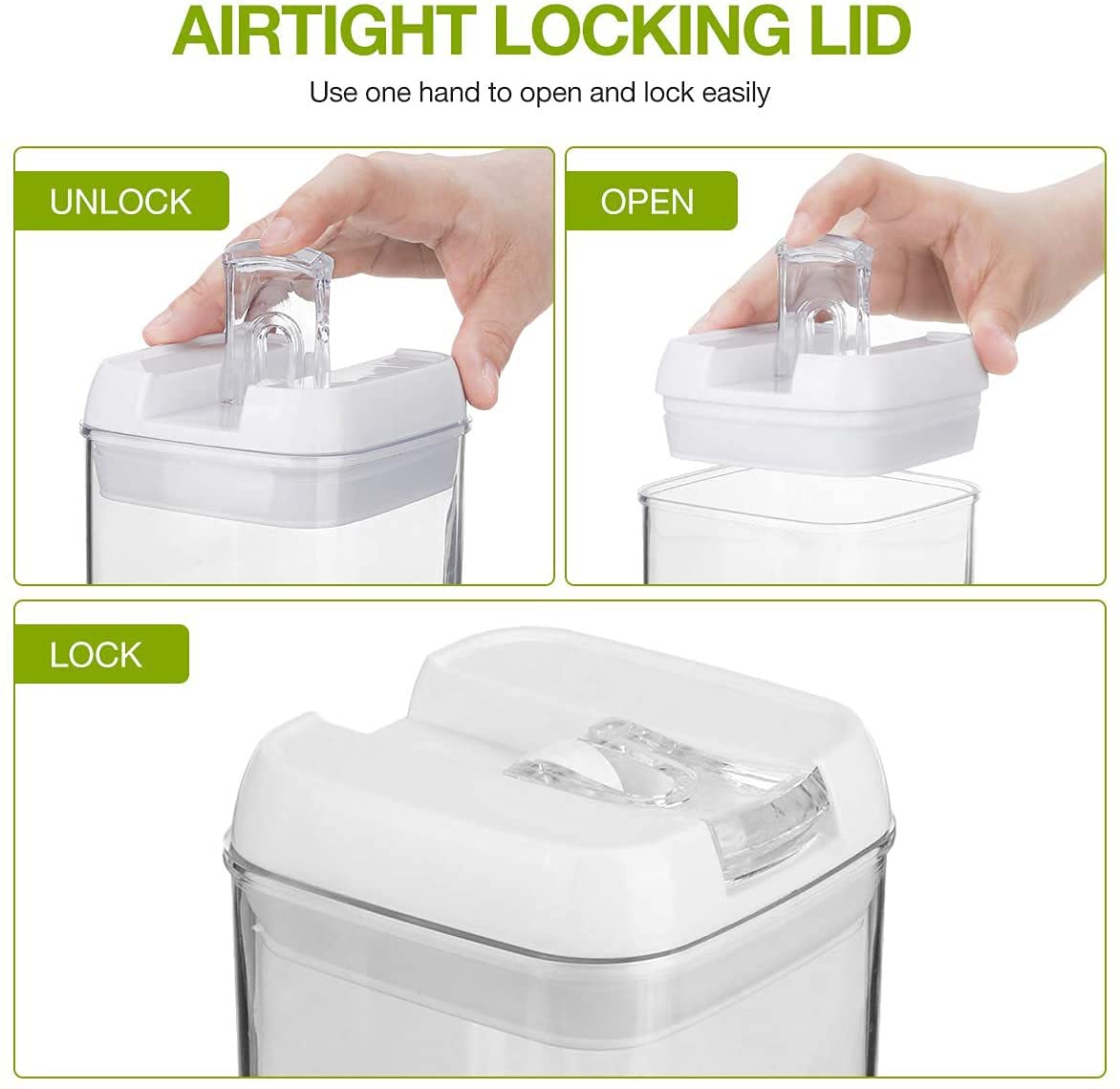 Airtight Food Storage Containers Set with Lids 5 Units Sets for Kitchen Pantry Organization and Storage, Leak-Proof Stackable Canister, include Measuring Spoon & Labels (White, 5)
