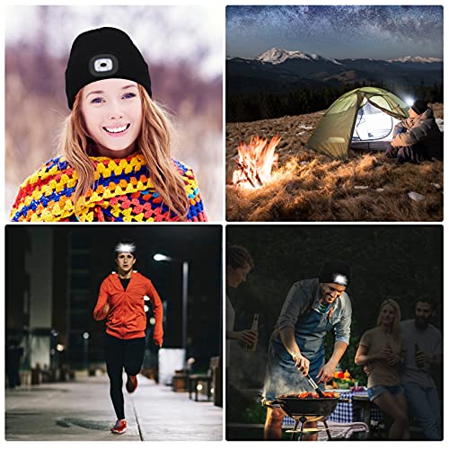 Beanie Hat with Light Unisex LED Beanie Hat with Light USB Rechargeable Running Hat Alpine Cap Gift for Men and Women Teens (Grey)