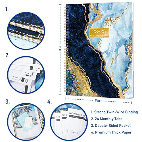 2023-2025 Monthly Planner/Calendar - Jul. 2023 - Jun. 2025, 2 Year Monthly Planner 2023-2025, 9" × 11" Calendar Planner 24 Months with Tabs, Twin-Wire Binding, Double-Side Pocket, Holiday & Note Pages