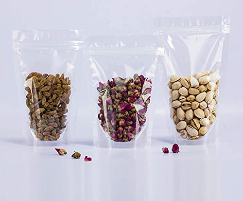 PABCK 100 Pack (Outside Size 3.9x5.9 inch)(Inside Size 3.54x3.66 inch) Clear Resealable Stand Up Bags Heat Seal Zipper Lock Leakproof Storage Pouch for Zip Food Storage Lock Packaging with Tear Notch