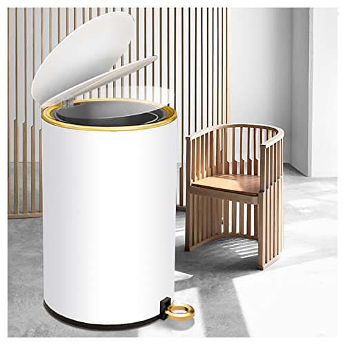 DYPASA Smart Trash Can Pedal Trash Can Creative Household Living Room Bedroom Stainless Steel Garbage Bin Bathroom Kitchen Pedal Trash Can with Lid,6L 8 L Bathroom Trash Can (Color : White Gold 6L)