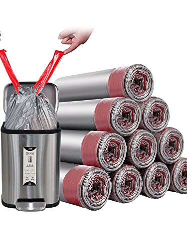 Trashs Bag Drawstring Garbage Bags-Coocn Thicker Heavy Bathroom Trash can Liners for Bedroom Home Kitchen 50 Counts ,4-6 Gallon (Gray)
