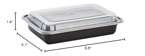 Karat IM-FC1028B 28 oz. PP Injection Molding Microwaveable Food Containers with Clear Lids, Rectangular - Black (Case of 150)