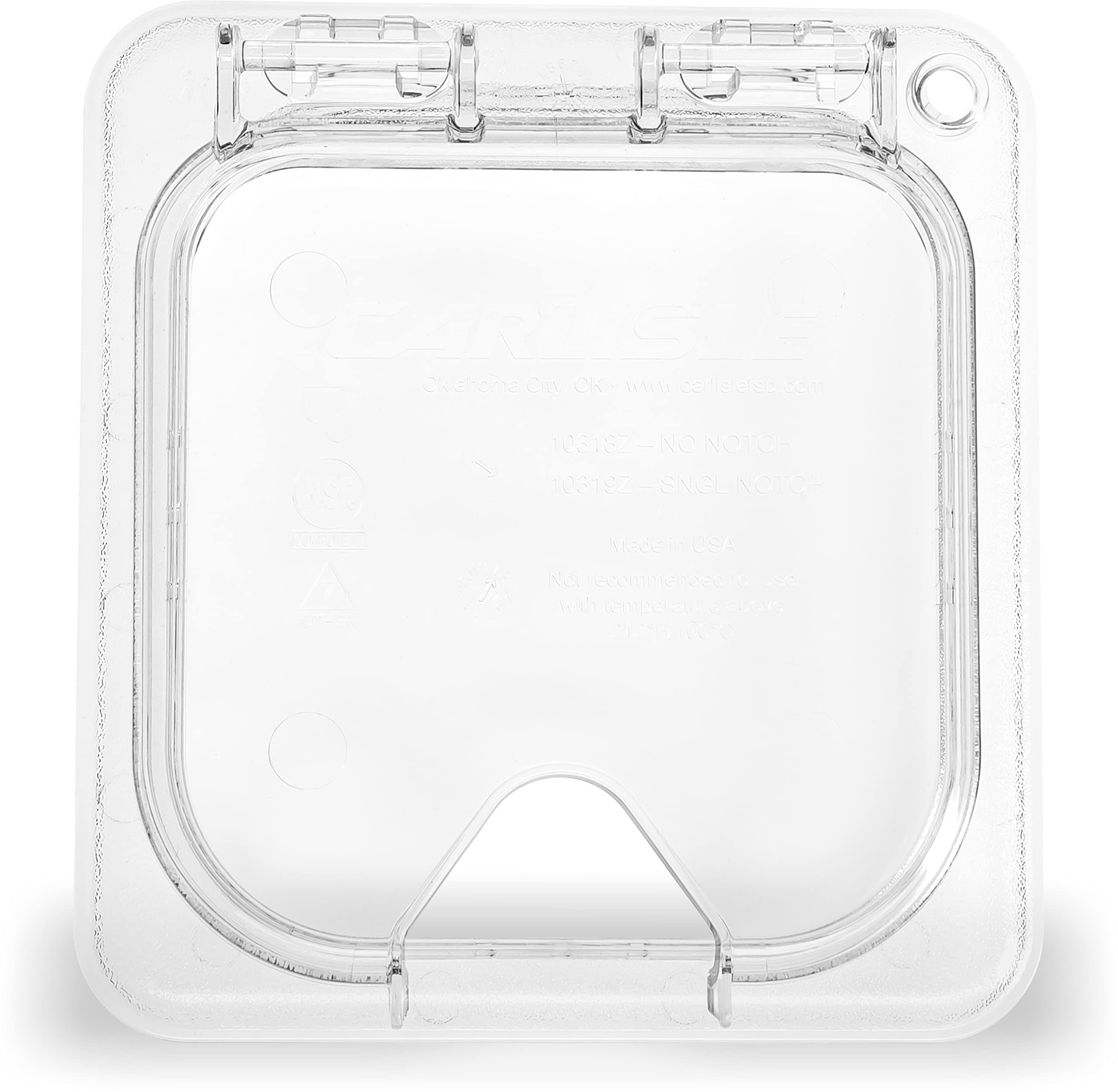 Carlisle FoodService Products Storplus Ez Access 1/6 Size Hinged Universal Food Pan Lid with Notch for Catering, Buffets, and Restaurants, Polycarbonate, Clear