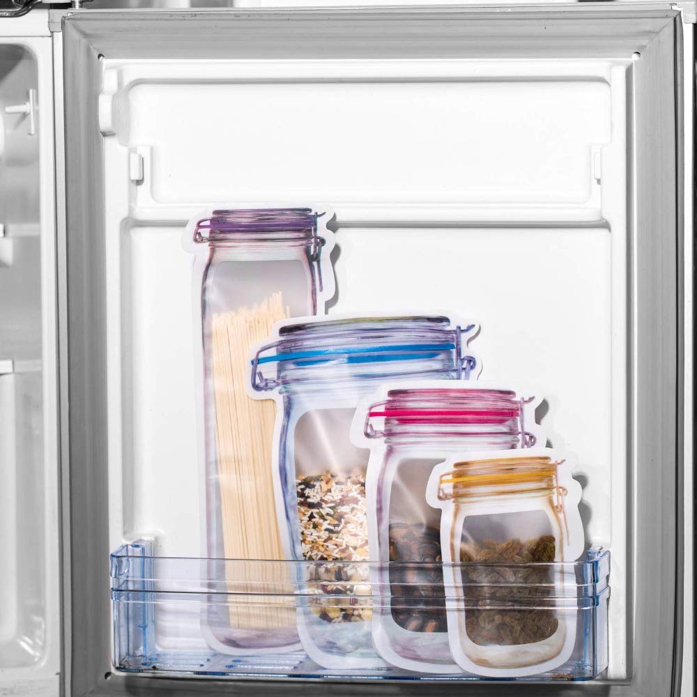 Mason Jar Bottles Bags, Reusable Food Saver Storage Bags Snacks Zipper Sealed Bags Fresh Bags (20PCS)