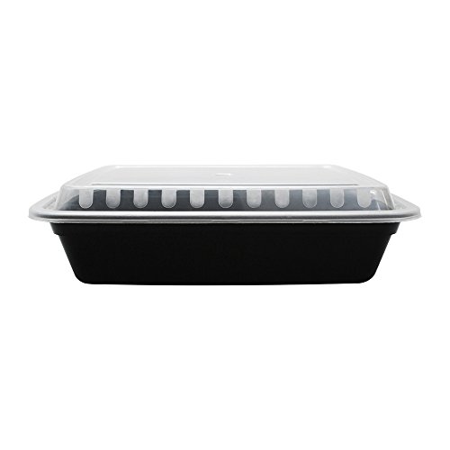 Karat IM-FC1028B 28 oz. PP Injection Molding Microwaveable Food Containers with Clear Lids, Rectangular - Black (Case of 150)
