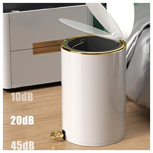 DYPASA Smart Trash Can Pedal Trash Can Creative Household Living Room Bedroom Stainless Steel Garbage Bin Bathroom Kitchen Pedal Trash Can with Lid,6L 8 L Bathroom Trash Can (Color : White Gold 6L)