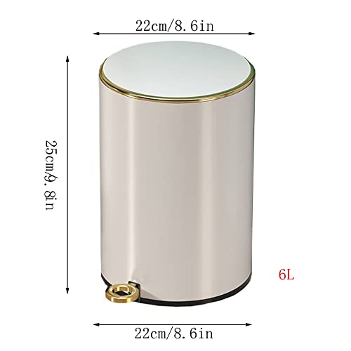DYPASA Smart Trash Can Pedal Trash Can Creative Household Living Room Bedroom Stainless Steel Garbage Bin Bathroom Kitchen Pedal Trash Can with Lid,6L 8 L Bathroom Trash Can (Color : White Gold 6L)
