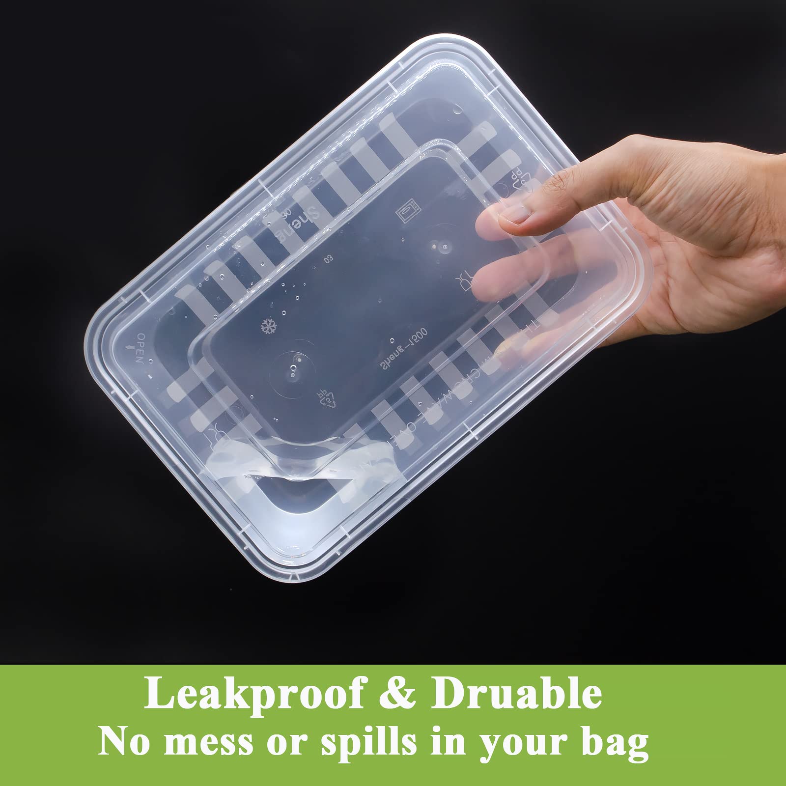 [50 PACK 50OZ] Disposable Meal Prep Container Large For Food, Plastic Storage Containers with Lids Freezer Microwave Dishwash Safe, Clear Bento Box Stackable BPA Free Reusable 1500ml