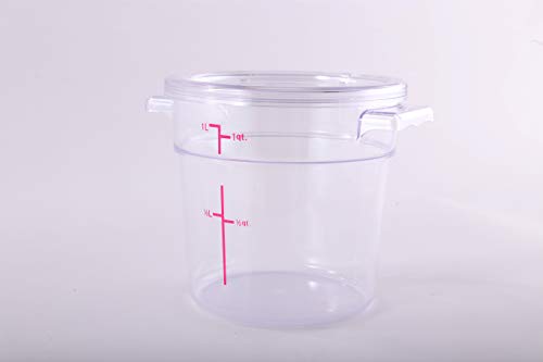 Hakka 1 Qt Commercial Grade Round Food Storage Containers With Lids,Polycarbonate,Clear - Case of 5