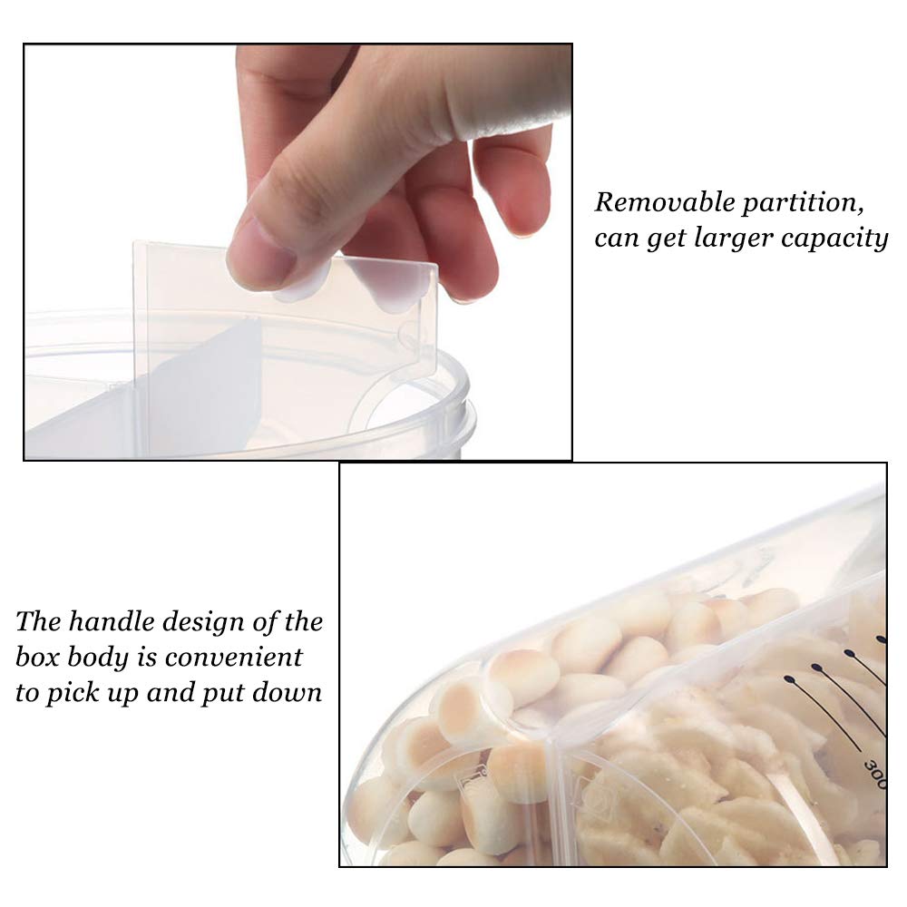 auons Airtight Kitchen Food Storage Container, Leak-Proof BPA Free Plastic Plastic Dry Cereal Dispensers Containers with Durable Lids for Flour, Sugar, Rice (2500ml-2 Grid)