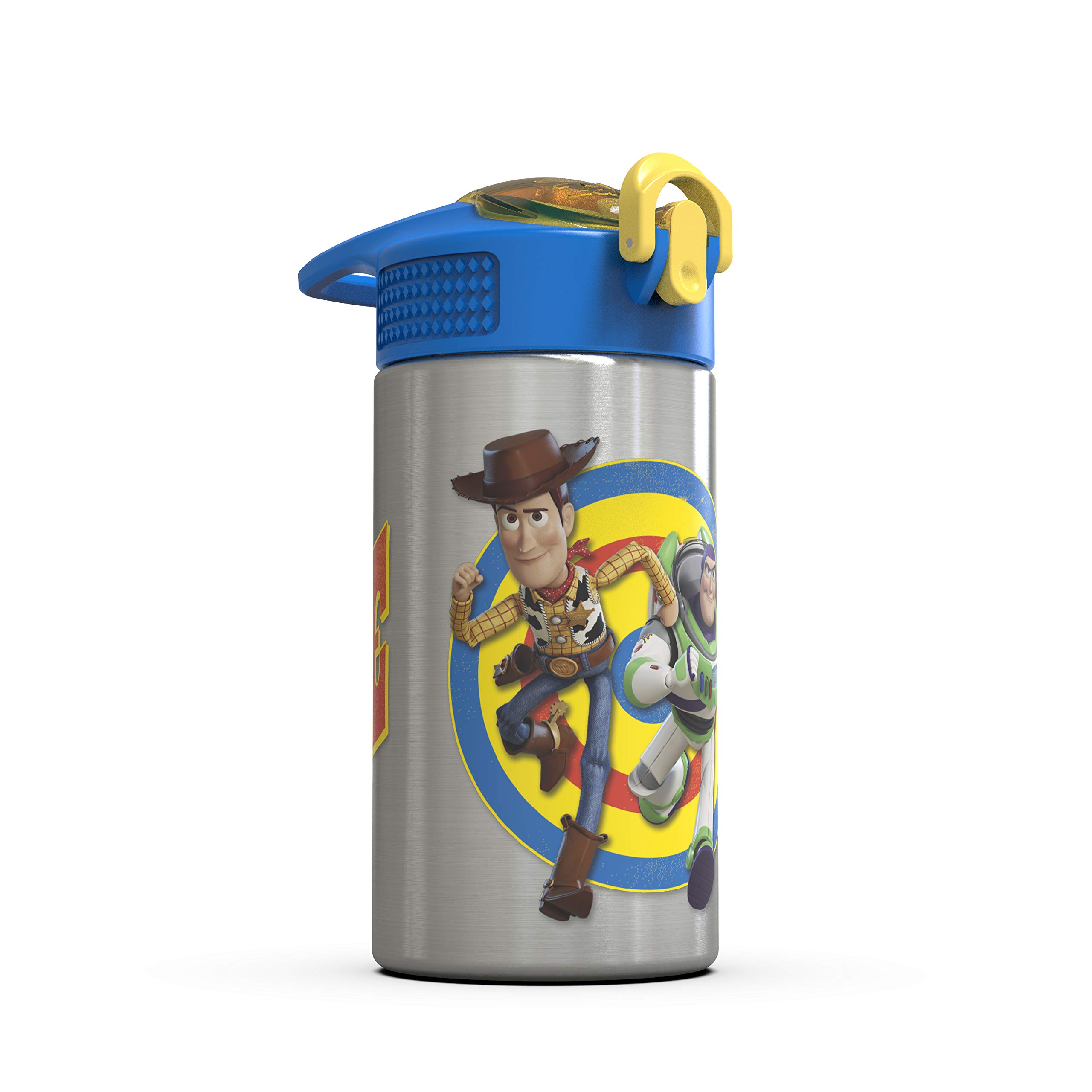 Zak Designs Toy Story 4 Buzz & Woody 15.5 ounce Water Bottle, Non-BPA with One Hand Operation Action Lid and Built-in Carrying Loop, with Straw is Perfect for Kids