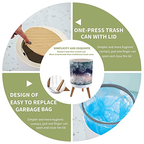 Trash Can with Lid Hand Painting Abstract Watercolor Tie Dye Ink Stains Splashes Brush Wood Small Garbage Bin Waste Bin for Kitchen Bathroom Bedroom Press Cover Wastebasket 7L/1.8 Gallon